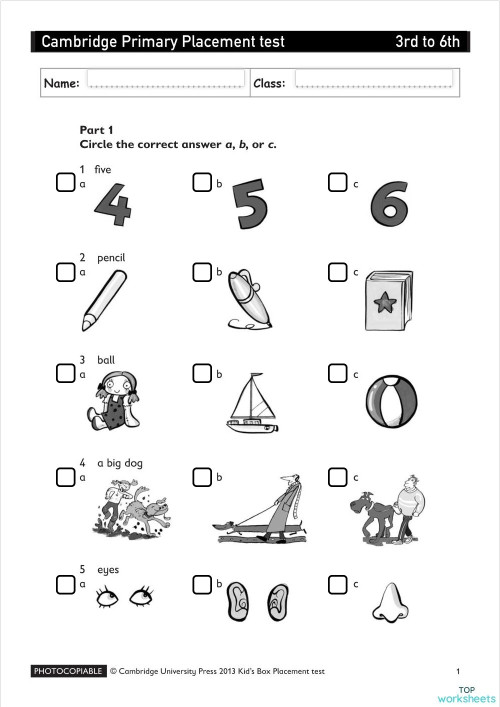 Cambridge Primary Placement test. Interactive worksheet | TopWorksheets