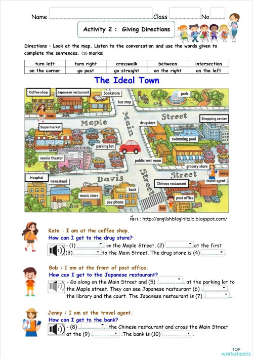 Activity 2 Giving Directions ใบงานเชิงโต้ตอบ | TopWorksheets