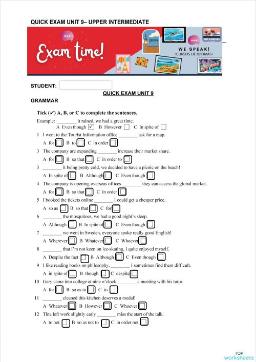 Quick exam unit 9. Interactive worksheet | TopWorksheets
