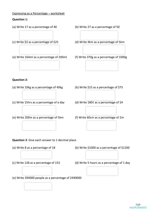 Express as percentage - worksheet. Interactive worksheet | TopWorksheets