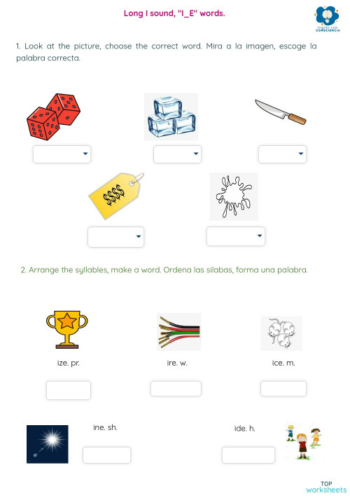 Long I, "I-E" words. Interactive worksheet | TopWorksheets