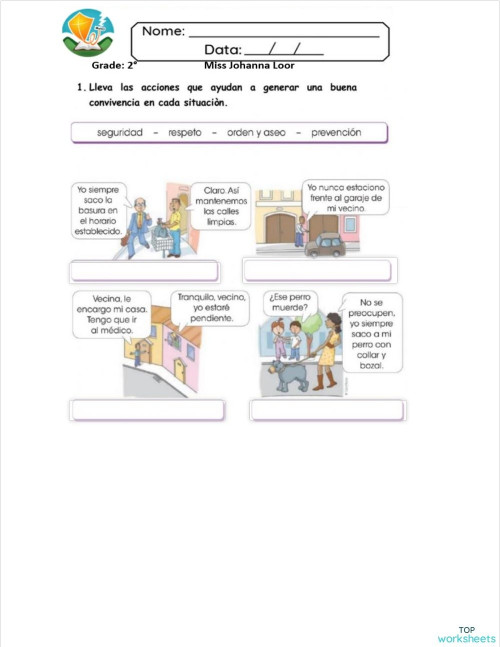 TALLER - ENTRE VECINOS NOS RESPETAMOS. Ficha interactiva | TopWorksheets