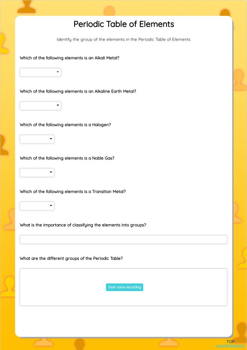 Periodic Table of Elements. Interactive worksheet | TopWorksheets