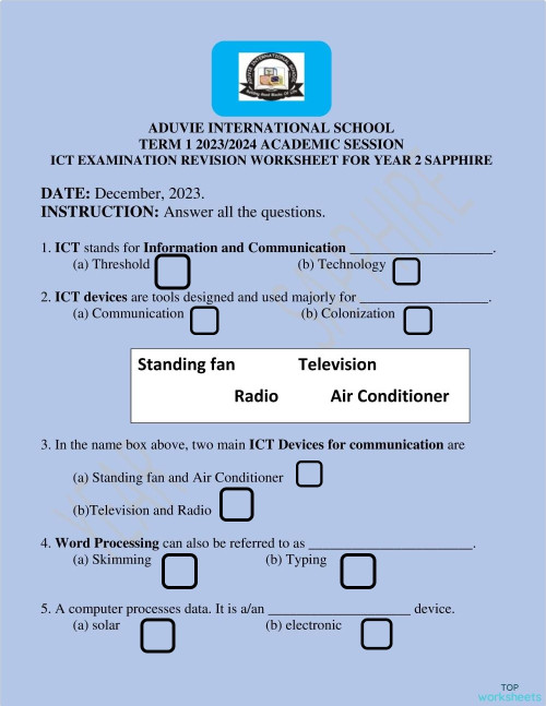 ICT Exam Revision Worksheet. Interactive worksheet | TopWorksheets