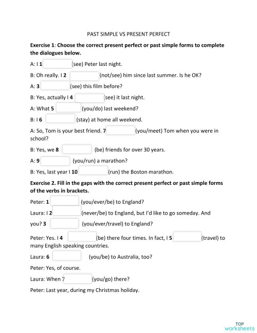 Past simple vs Present Perfect. Interactive worksheet | TopWorksheets
