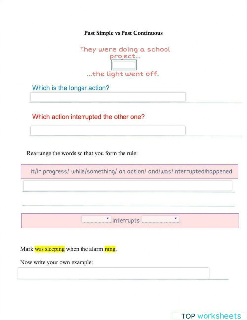 PET Past Simple vs Past Continuous. Interactive worksheet | TopWorksheets