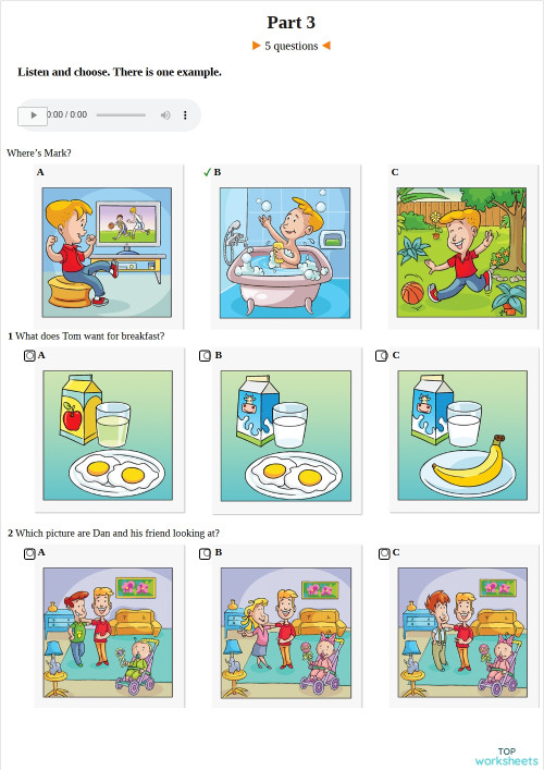 SKILLS BUILDER FOR YOUNG LEARNERS STARTERS 2 UNIT 4 Listening Part 3. Interactive worksheet ...