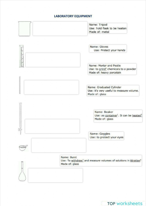 Laboratory equipment. Interactive worksheet | TopWorksheets