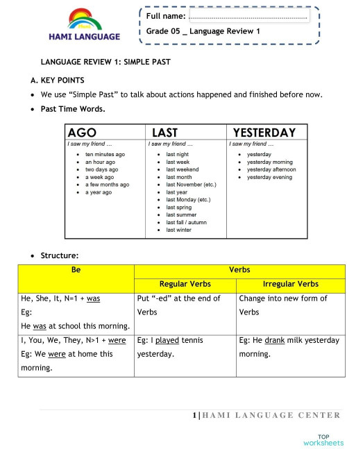 ESL05_LANGUAGE REVIEW 1 SIMPLE PAST. Interactive worksheet | TopWorksheets