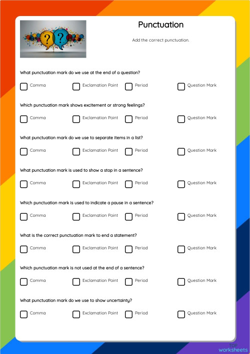 Punctuation. Interactive worksheet | TopWorksheets