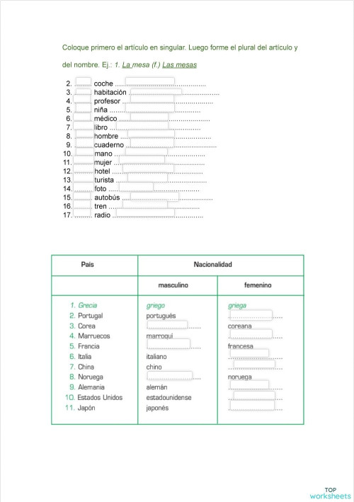 Artículos: fichas interactivas y ejercicios online | TopWorksheets