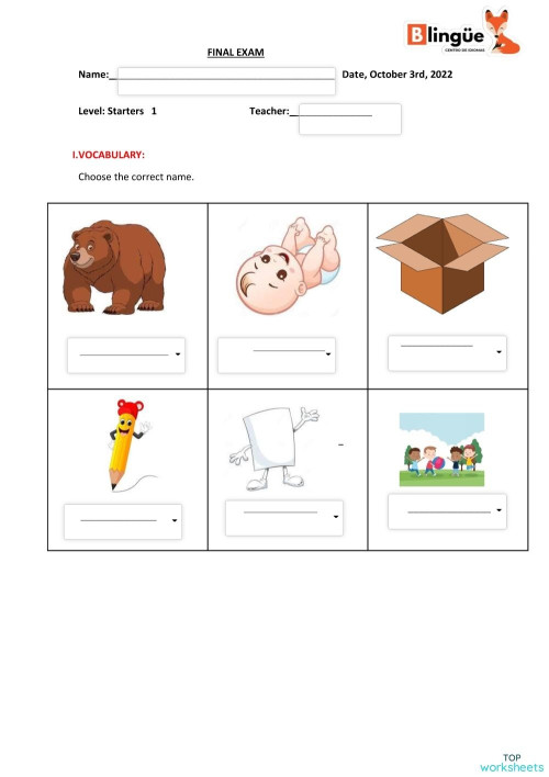 STARTERS 1 FINAL EXAM. Interactive worksheet | TopWorksheets