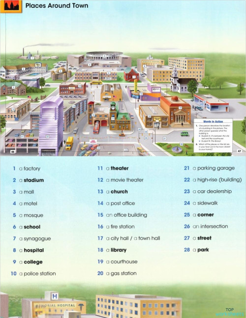 Places around town word partnerships. Interactive worksheet | TopWorksheets