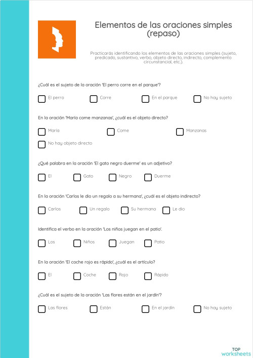 Completa la Oración. Ficha interactiva | TopWorksheets
