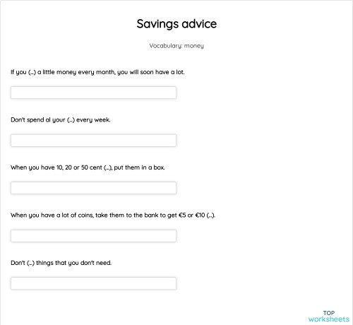 Savings advice. Interactive worksheet | TopWorksheets