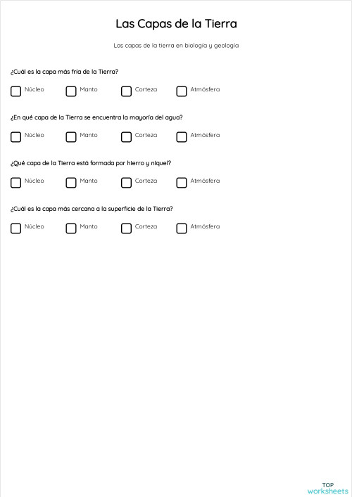Las Capas de la Tierra. Ficha interactiva | TopWorksheets