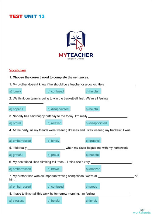 TEST UNIT 13. Interactive worksheet | TopWorksheets