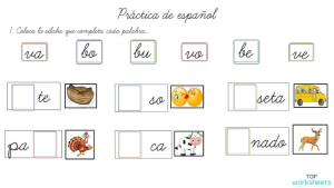 Sílabas y palabras con b, v, j ymás. Ficha interactiva | TopWorksheets