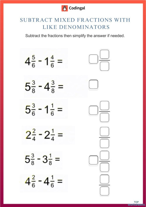 M_G04M08L27_WA02_Subtracting mixed fractions_02. Interactive worksheet | TopWorksheets