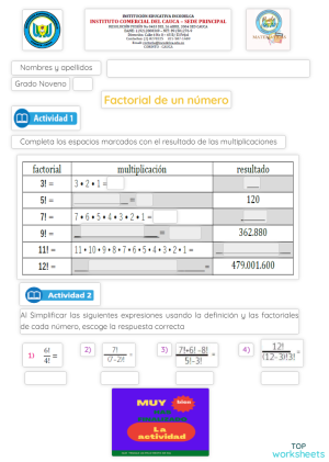 Factorial de un número-Noveno. Ficha interactiva | TopWorksheets