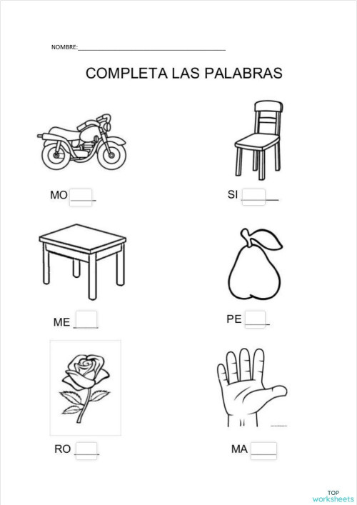 1. Completa las palabras.. Ficha interactiva | TopWorksheets