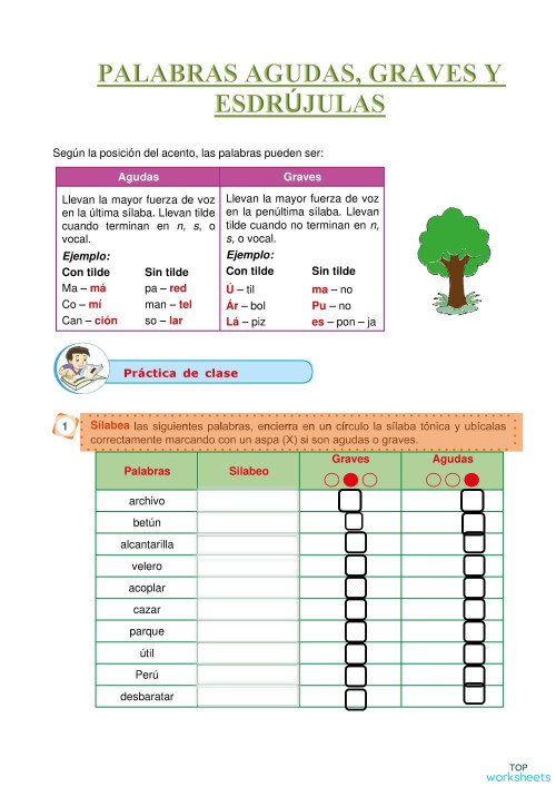 PALABARAS AGUDAS Y GRAVES. Ficha interactiva | TopWorksheets