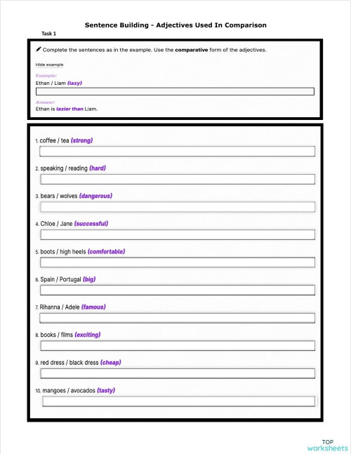 Sentence Building - Comparative Adjectives. Interactive worksheet ...
