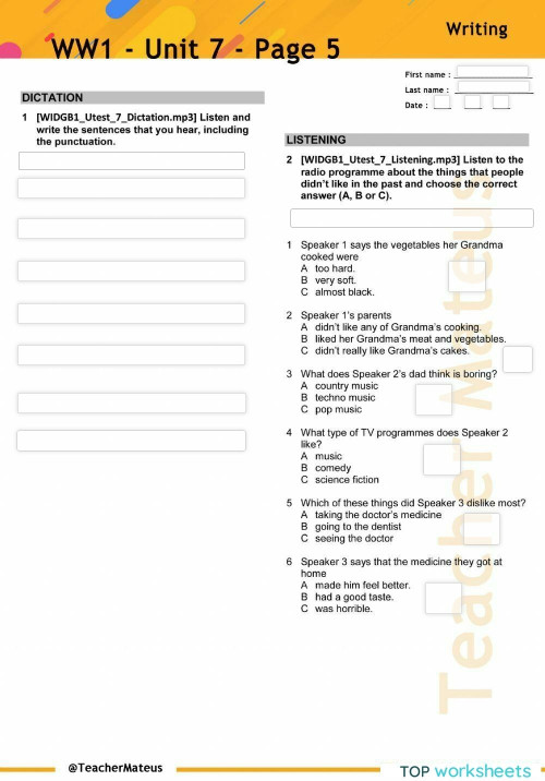 WW1 - Unit 7 - Page 5. Interactive worksheet | TopWorksheets