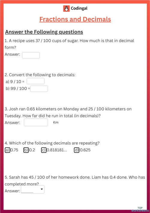 M_G05M09L23_WE01_Converting_Fractions_to_Decimals_5. Interactive worksheet | TopWorksheets