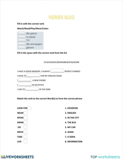 verbs quiz 2. Interactive worksheet | TopWorksheets