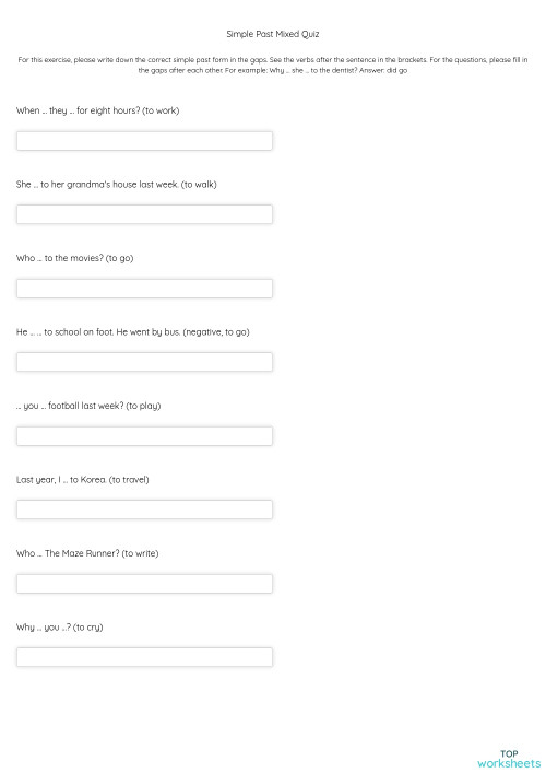 Simple Past Mixed Quiz. Interactive worksheet | TopWorksheets