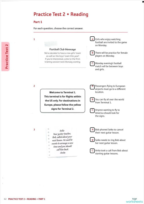 Exam Trainer B1 - Test 2 READING & LISTENING. Interactive worksheet ...