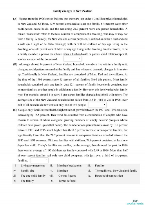 Reading 1 Homework - Family and Relationship. Interactive worksheet ...