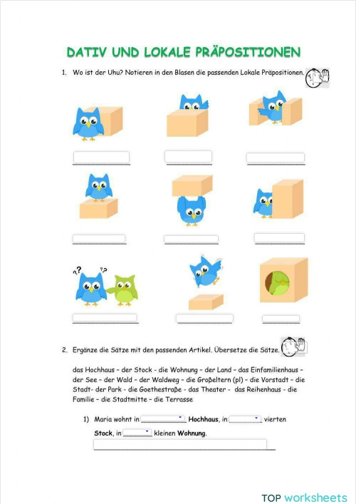 Dativ und Lokale Präpositionen. Interaktives Arbeitsblatt | TopWorksheets