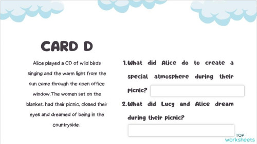 READING - CARD D. Interactive worksheet | TopWorksheets