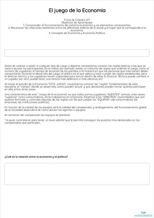 Economía: fichas interactivas y ejercicios online | TopWorksheets