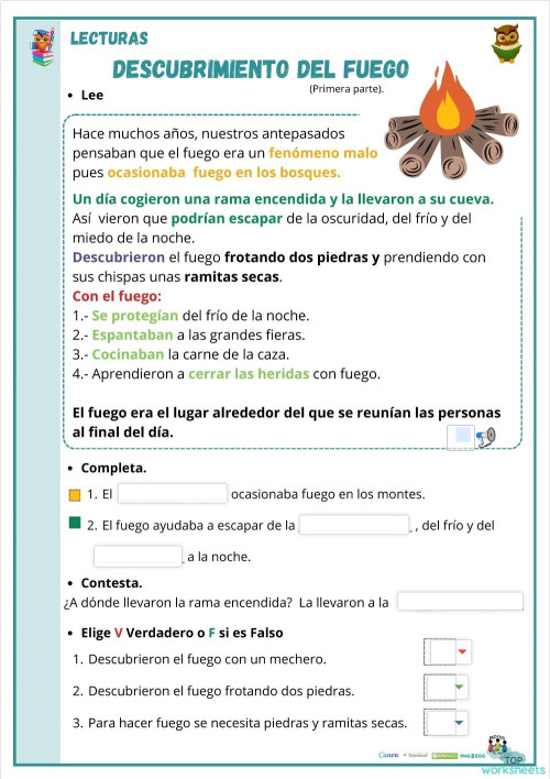 El fuego 1.2. Ficha interactiva | TopWorksheets