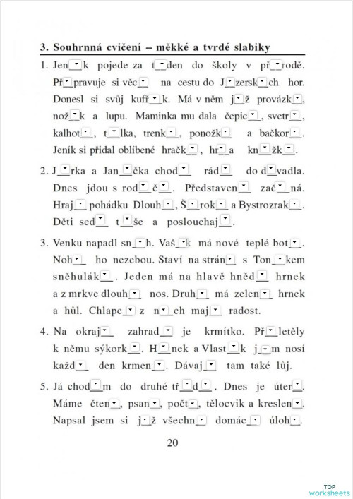 měkké a tvrdé souhlásky. Interaktivní pracovní list | TopWorksheets