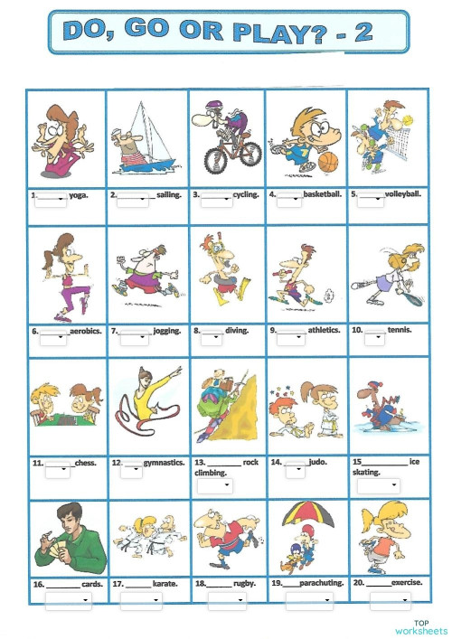 Collocations: do, go, and play. Ficha interactiva | TopWorksheets
