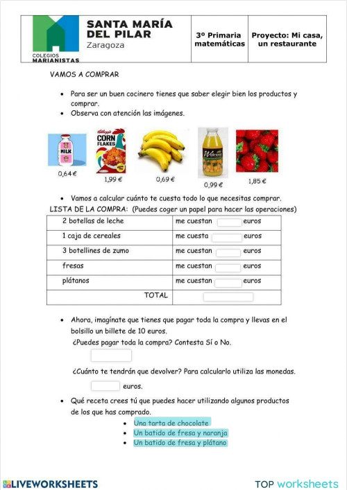Vamos a comprar. Ficha interactiva | TopWorksheets