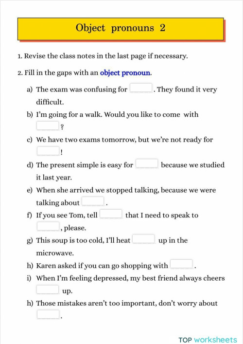 Object pronouns. Interactive worksheet | TopWorksheets