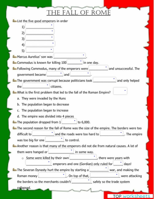 The Fall of Rome. Interactive worksheet | TopWorksheets