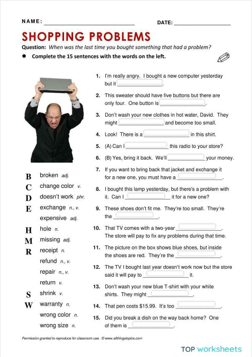 Shopping Problems Vocabulary. Interactive worksheet | TopWorksheets