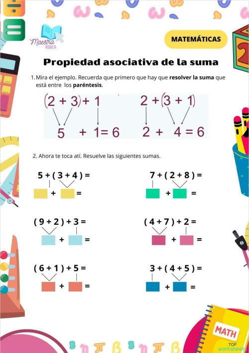 Propiedad asociativa de la suma 1. Ficha interactiva | TopWorksheets