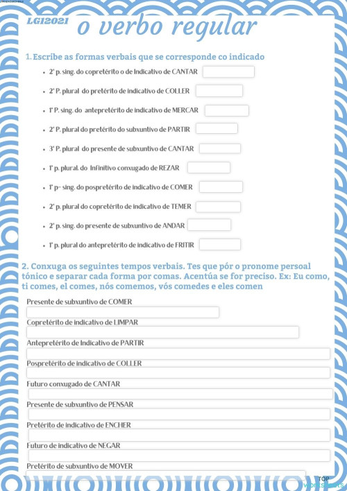 O verbo regular. Ficha interativa | TopWorksheets