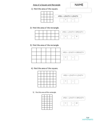 area of sq and rec. Interactive worksheet | TopWorksheets