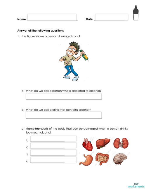 Alcohol: Effects to the body. Interactive worksheet | TopWorksheets