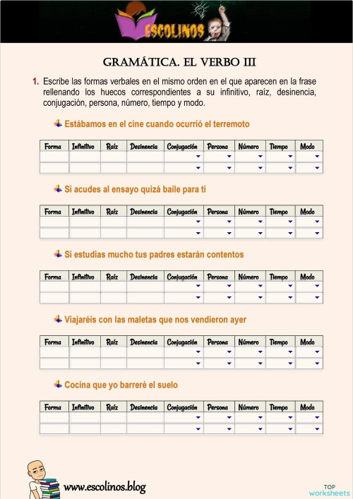 Gramática. El verbo III. Ficha interactiva | TopWorksheets