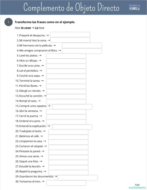 Complemento de Objeto Directo. Ficha interactiva | TopWorksheets