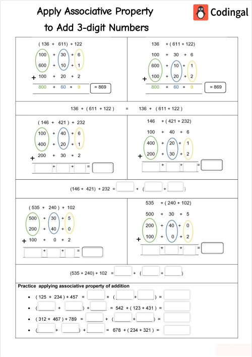 M_G02M09L42_WA01_Solving Addition Problems Using the Associative Property. Interactive worksheet ...